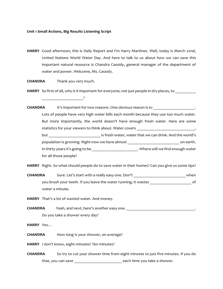 Environmental Awareness Listening Script