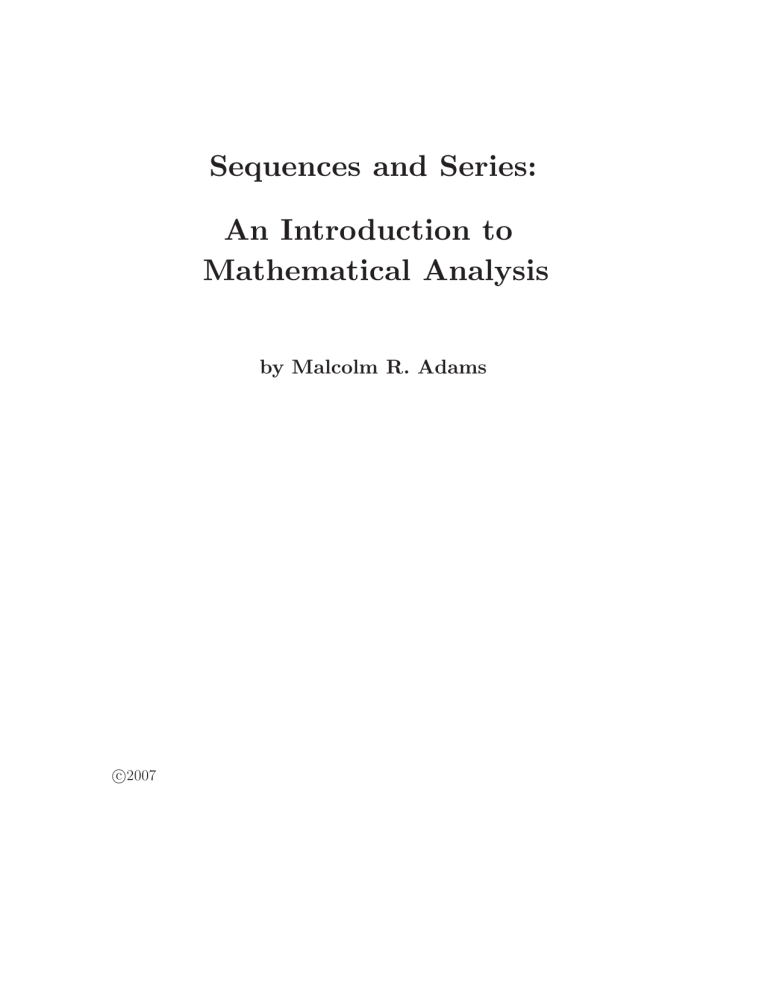 Sequences and Series: Intro to Mathematical Analysis