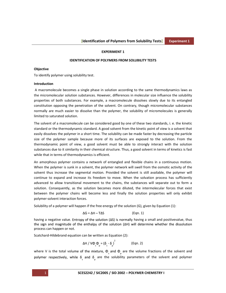 Polymer Identification: Solubility Test Lab Experiment