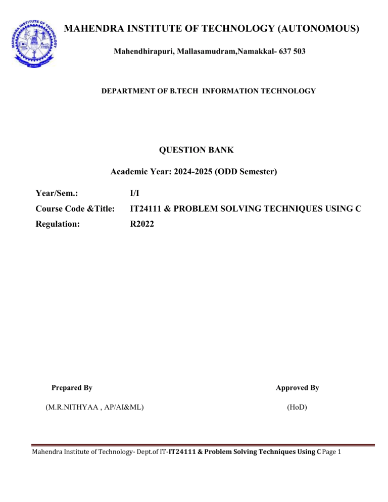 IT Problem Solving Techniques C Question Bank