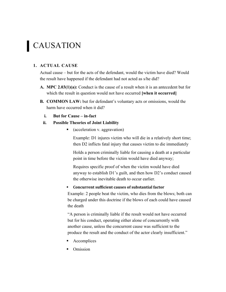 Causation in Criminal Law: Actual & Proximate Cause