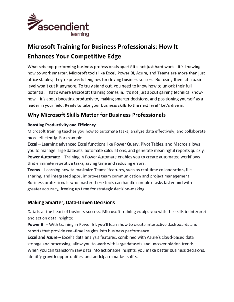 Microsoft Training for Business Professionals | Ascendient