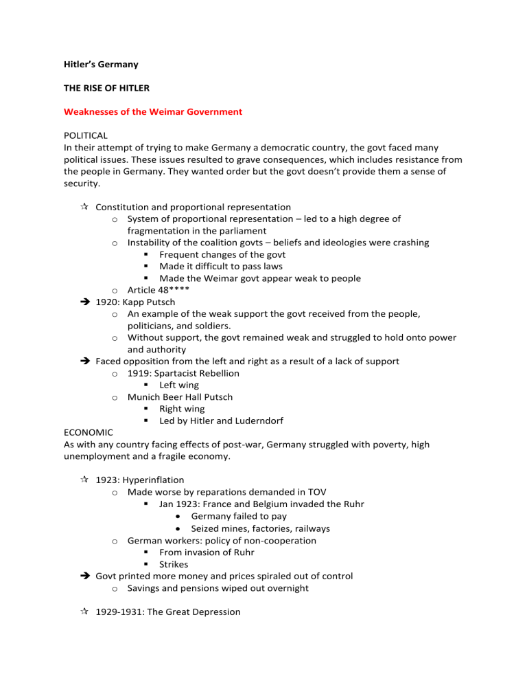 Hitler's Germany: Rise, Rule, & WWII Causes | History Study Notes