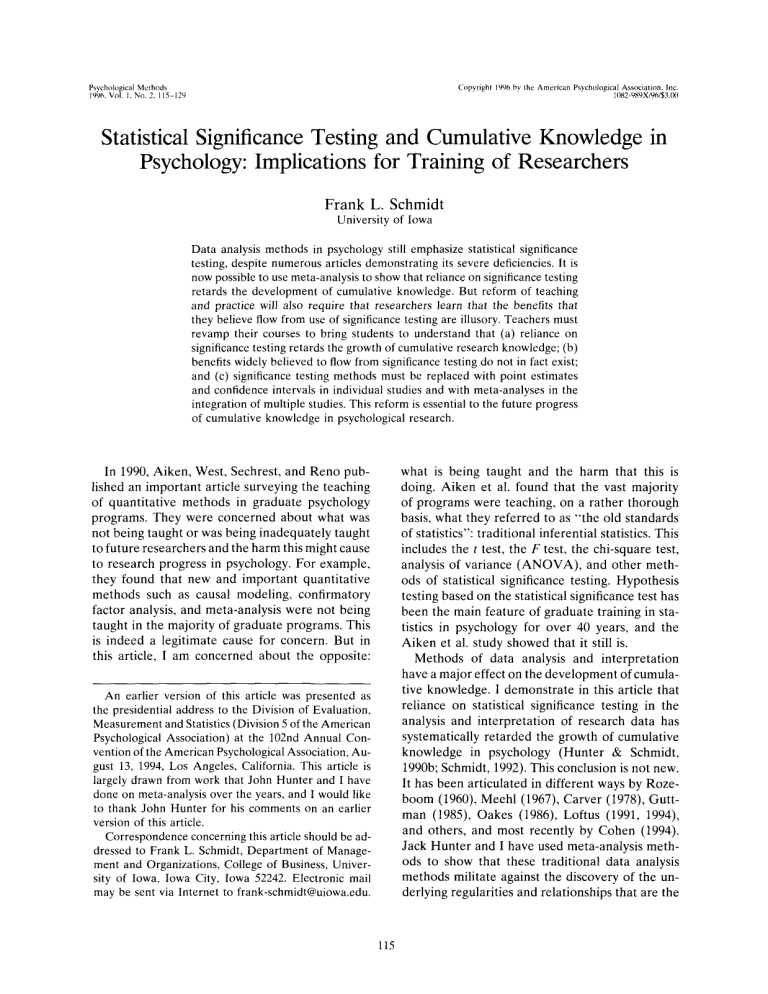 Statistical Significance Testing in Psychology