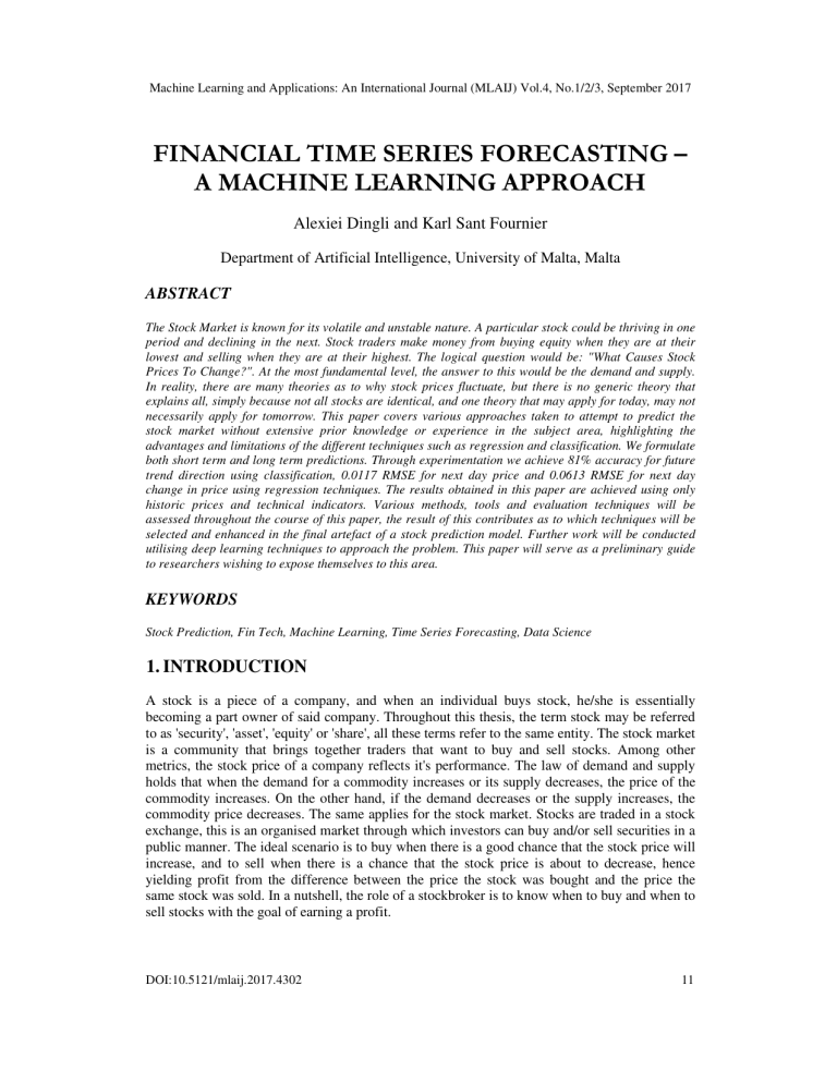 Financial Time Series Forecasting with Machine Learning