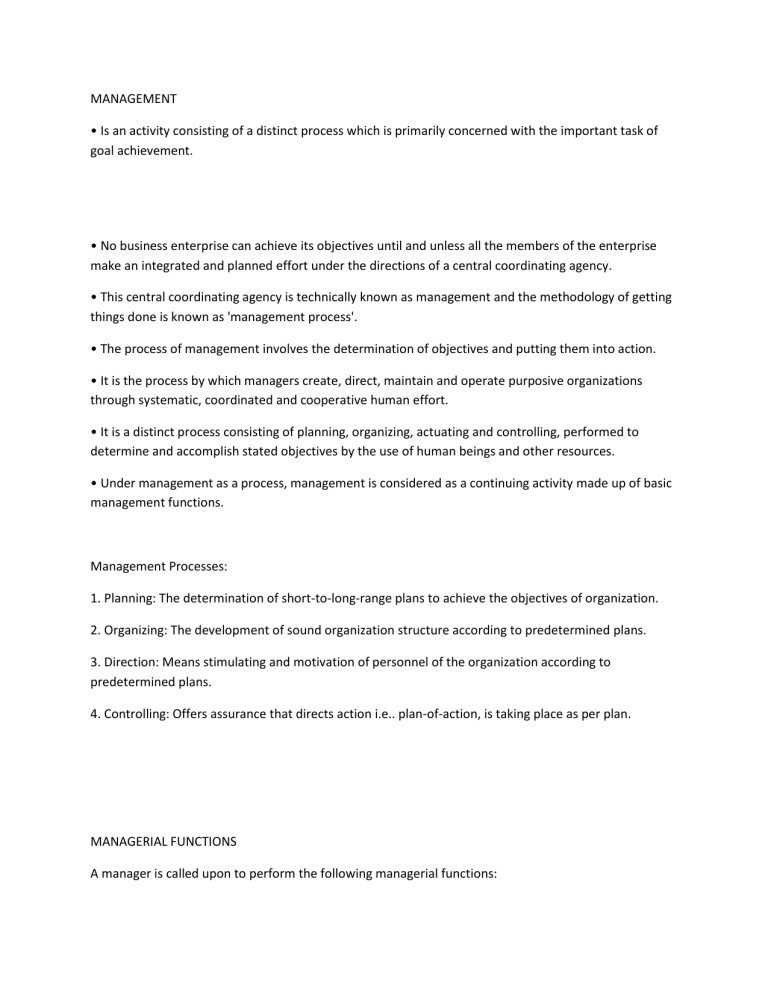 Management Processes and Functions Overview