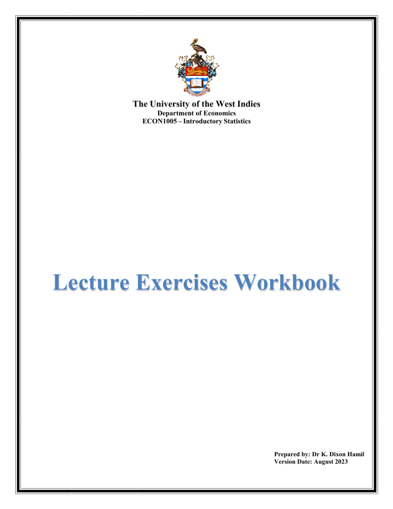 ECON1005 Introductory Statistics Lecture Exercises Workbook
