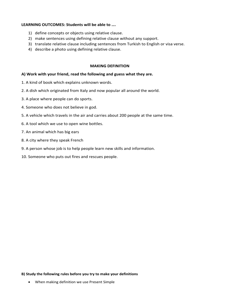 Relative Clauses: Definition & Practice Worksheet