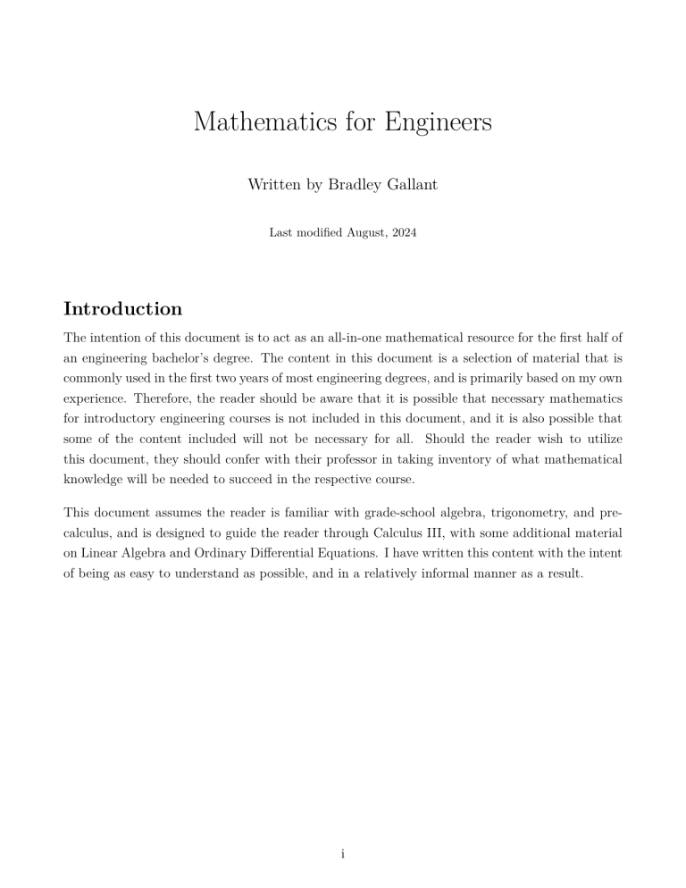 Mathematics for Engineers: Calculus, Linear Algebra, ODEs