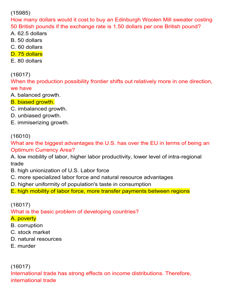 Economics & International Trade Exam Questions