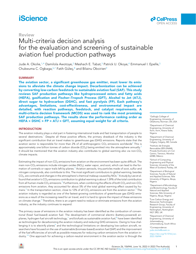 Sustainable Aviation Fuel: Production Pathway Analysis
