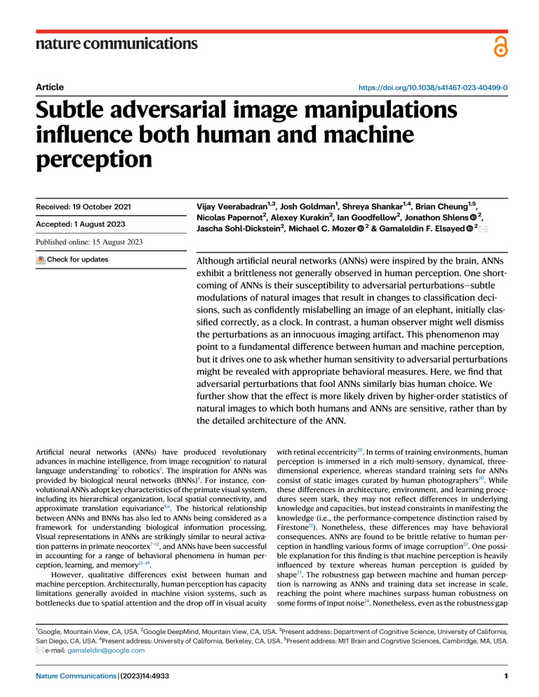 Adversarial Image Manipulations: Human vs. Machine Perception