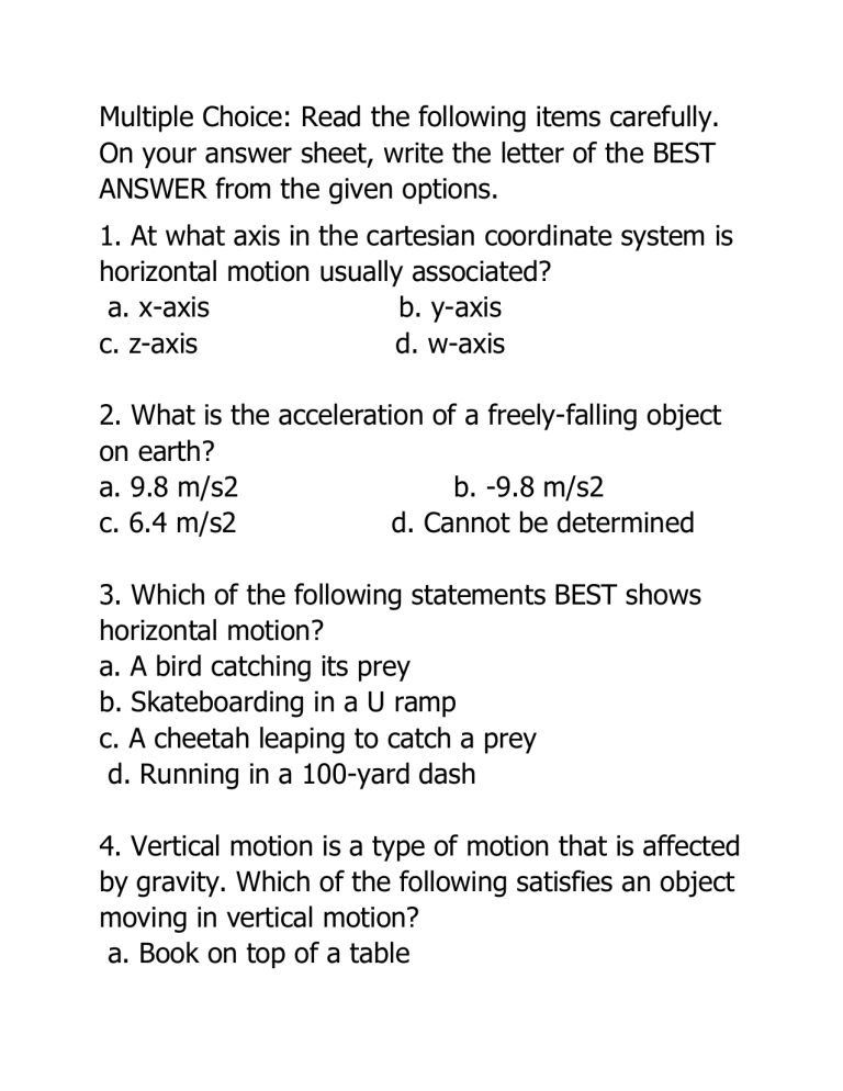 Projectile Motion Quiz: Physics Test for High School