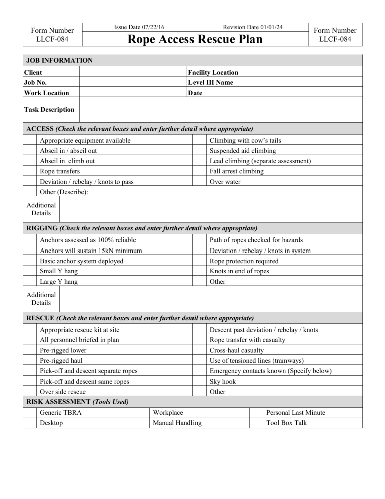 Rope Access Rescue Plan - Safety Procedures