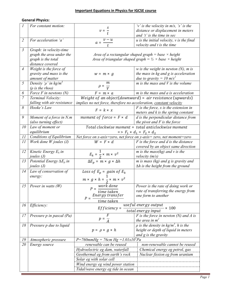 IGCSE Physics Equations: Cheat Sheet for Exam Prep
