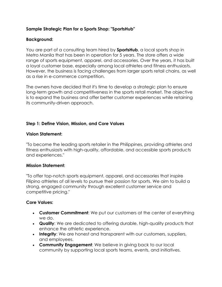 SportsHub Strategic Plan: Grow Your Sports Retail Business
