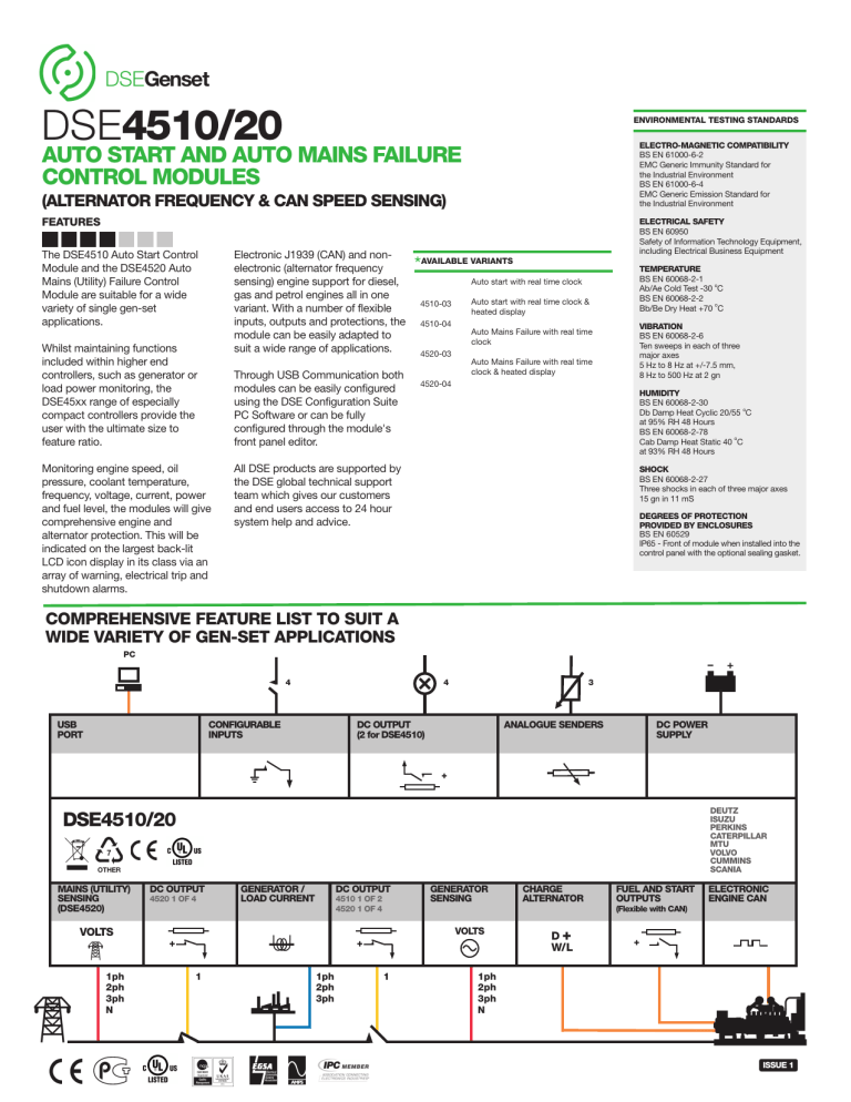 DSE4510/20 Auto Start Control Module Datasheet