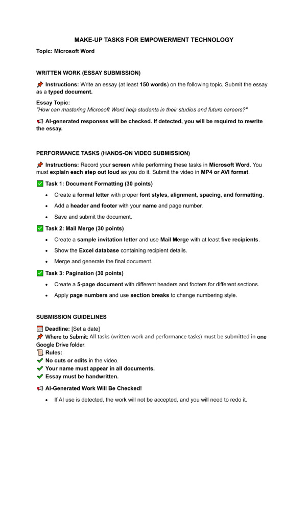 Microsoft Word Make-Up Tasks: Empowerment Technology