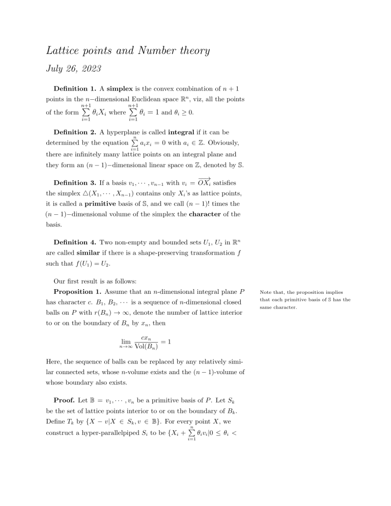 Lattice Points & Number Theory: Definitions & Propositions