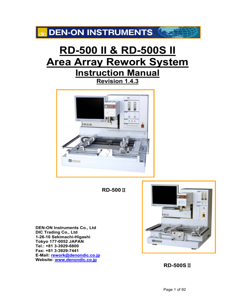 RD-500 II & RD-500S II Rework System Instruction Manual