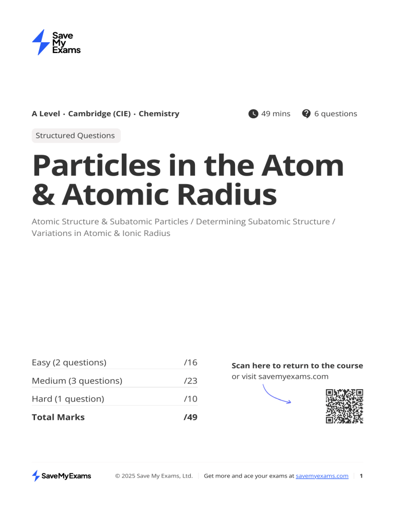 A Level Chemistry: Atomic Structure & Radius Exam Questions