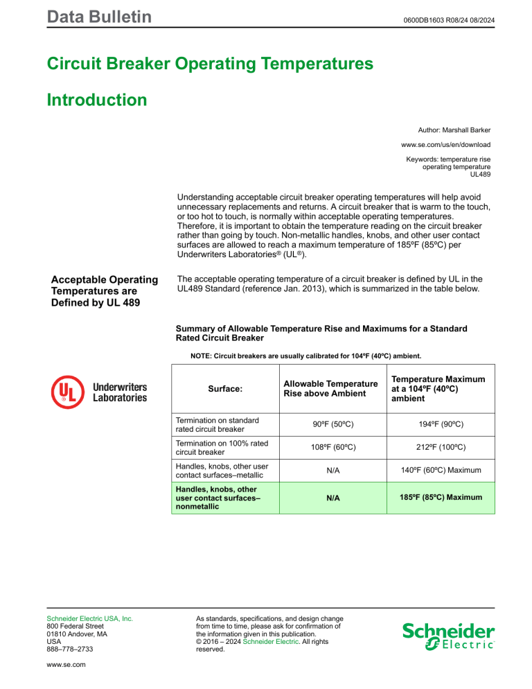 Circuit Breaker Operating Temperatures | UL489 Guide