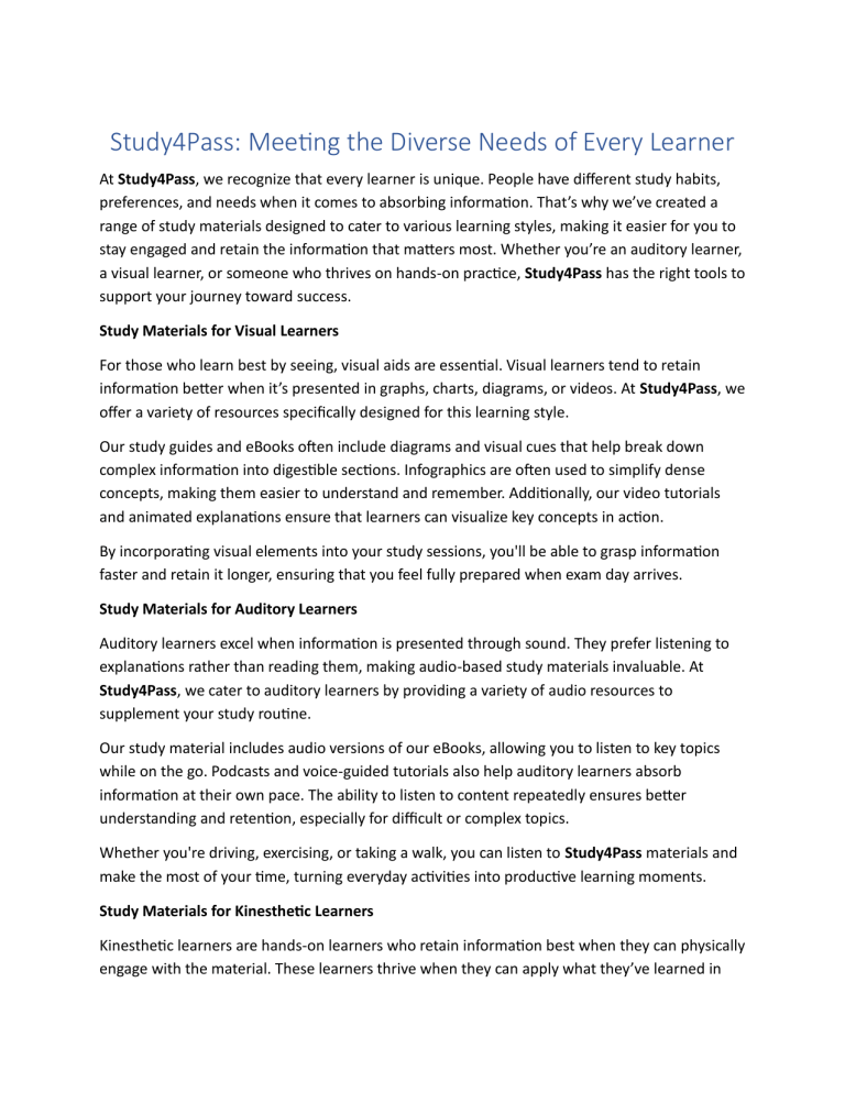 Study4Pass: Diverse Learning & Exam Prep