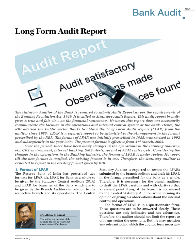 Bank Audit: Long Form Audit Report (LFAR) Guide