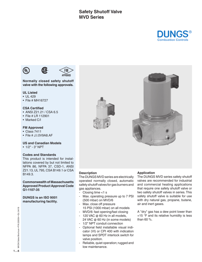 DUNGS MVD Series Safety Shutoff Valve Brochure
