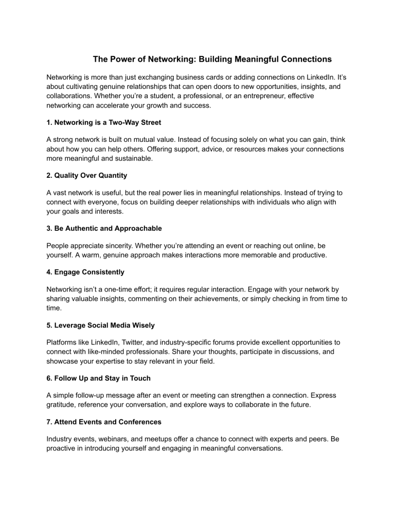 Effective Networking: Building Meaningful Connections