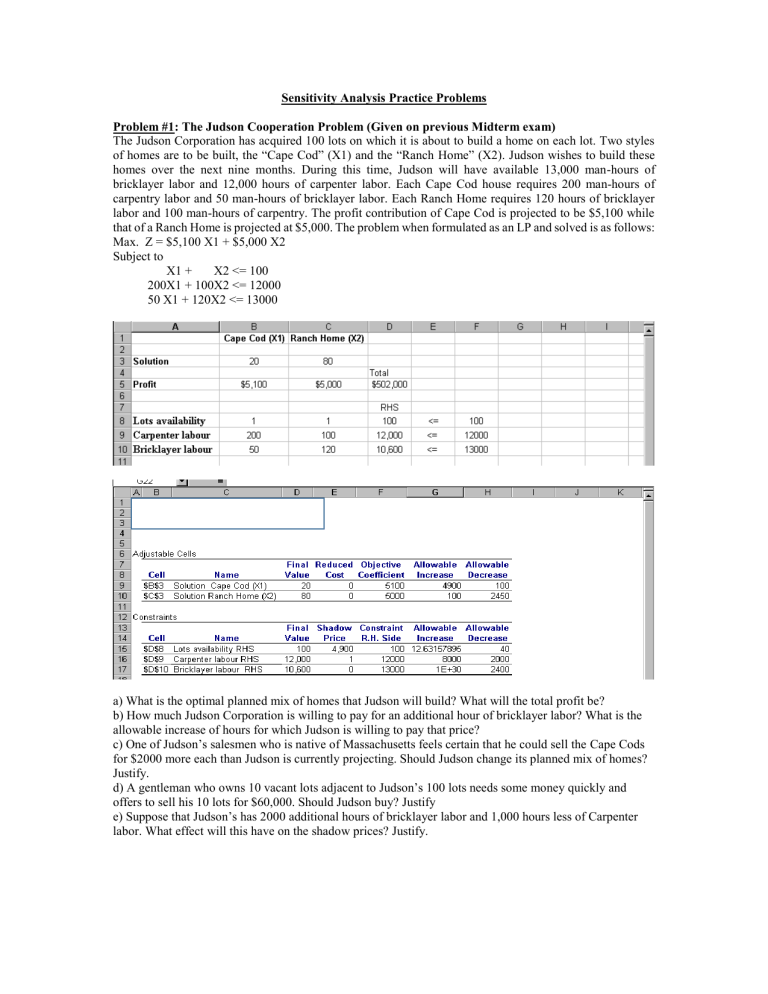 Sensitivity Analysis Practice Problems