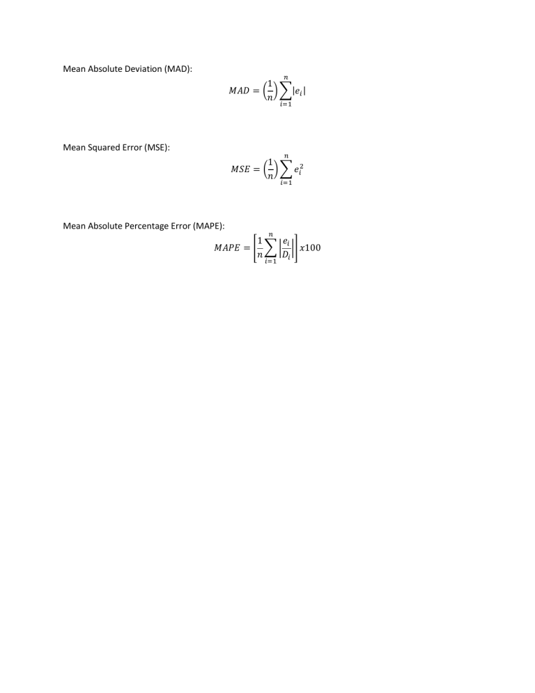 MAD, MSE, MAPE Formulas: Error Calculation