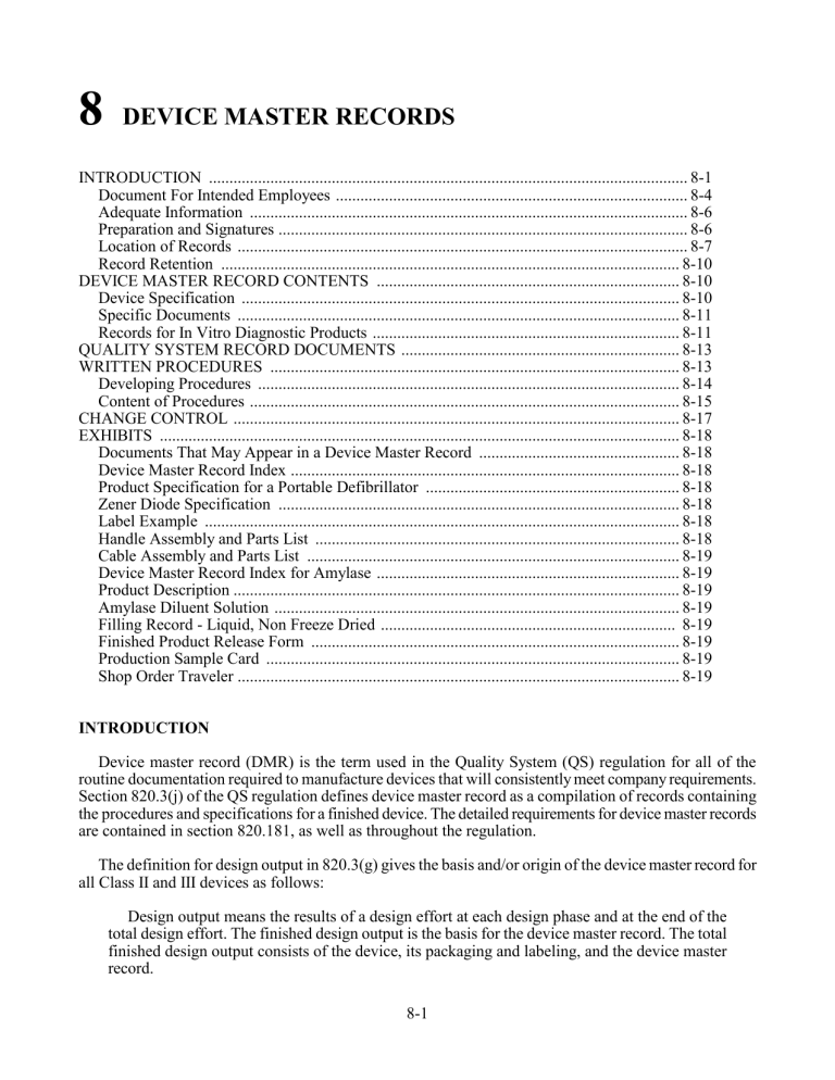 Device Master Records (DMR) Guidance