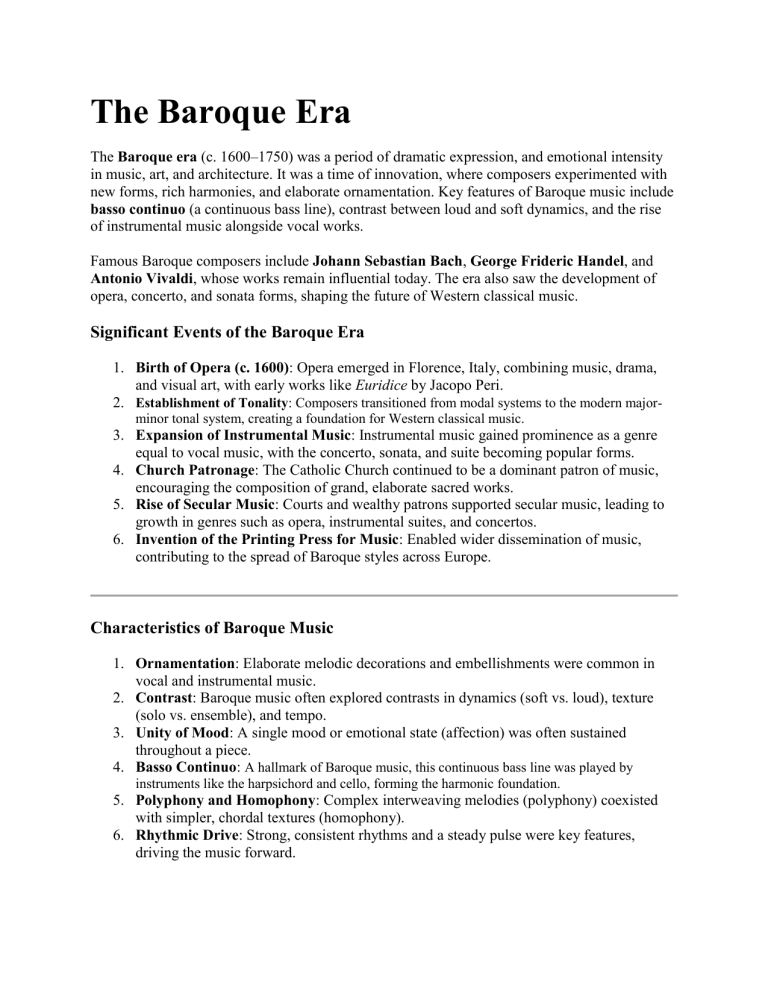 Baroque Era Music: Composers, Characteristics, & Instruments