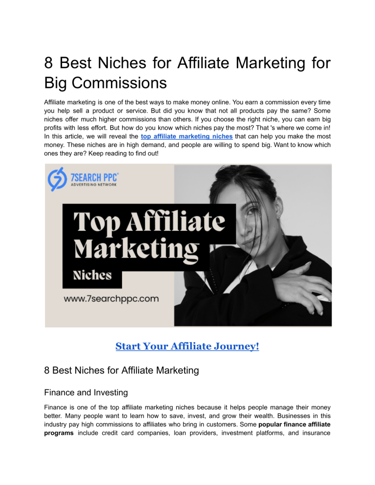 Affiliate Marketing Niches: Top 8 for Big Commissions