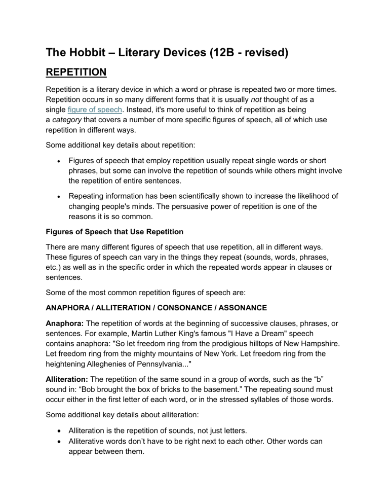 The Hobbit: Literary Devices Worksheet