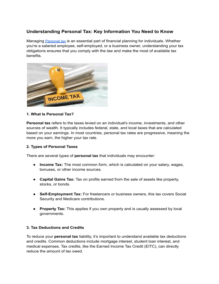 Understanding Personal Tax: A Key Information Guide