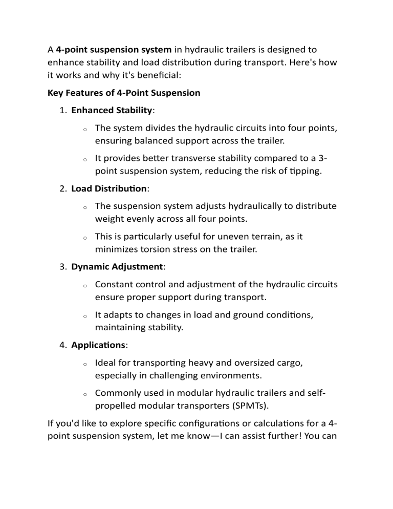 4-Point Suspension System: Hydraulic Trailer Stability & Load Distribution