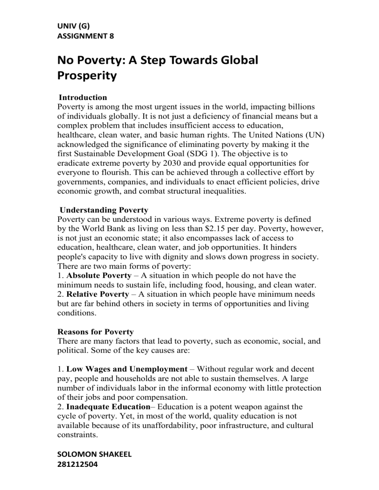 No Poverty: A Step Towards Global Prosperity - Assignment