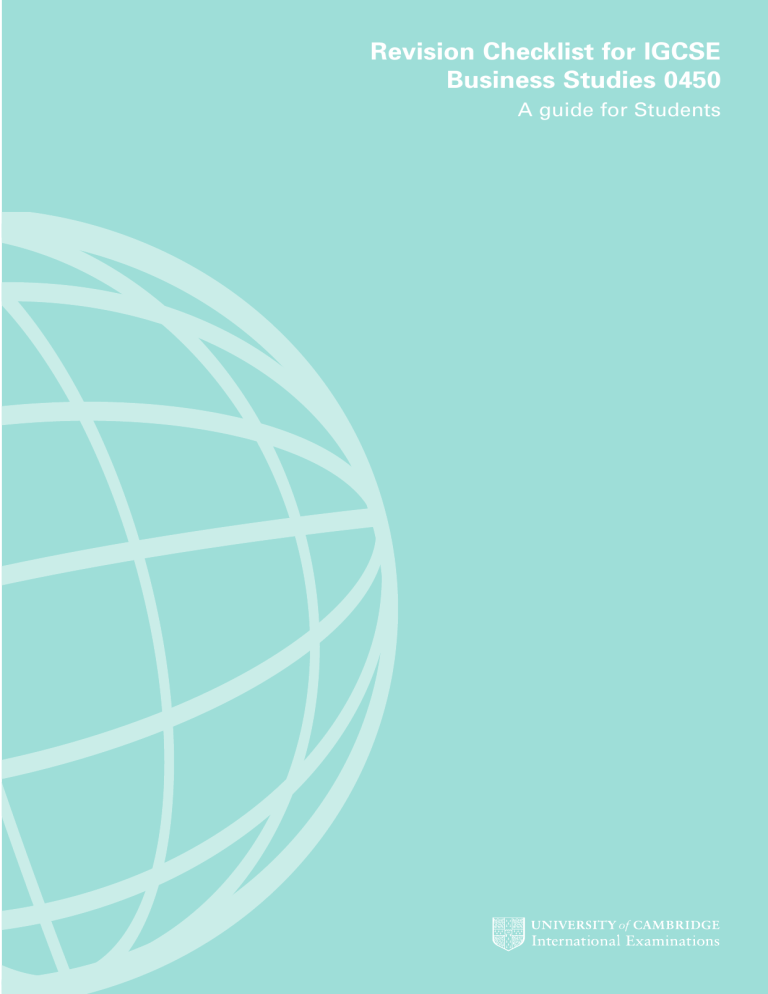 IGCSE Business Studies 0450 Revision Checklist