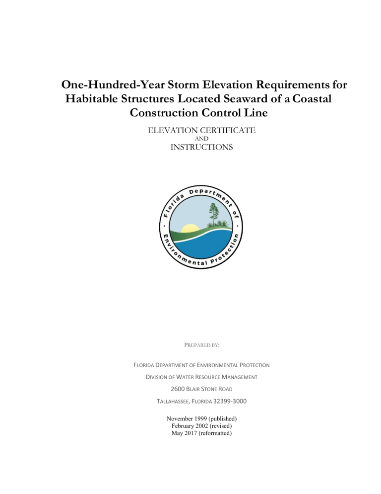 FL CCCL Elevation Certificate: 100-Year Storm Requirements