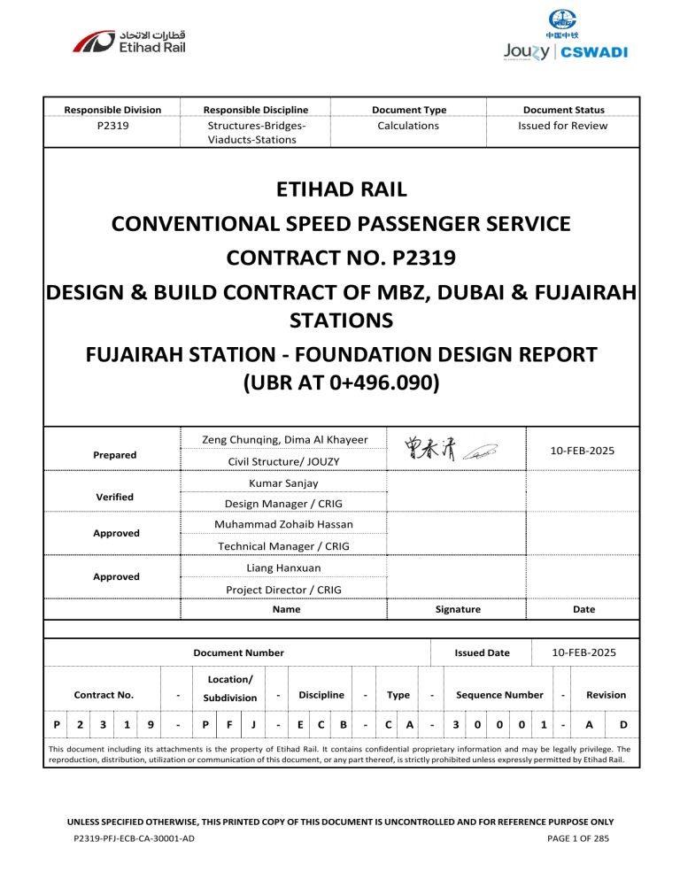 Fujairah Station Foundation Design Report