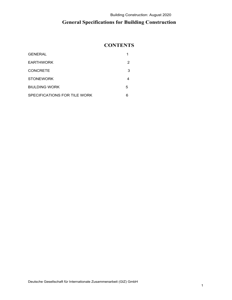 Building Construction General Specifications