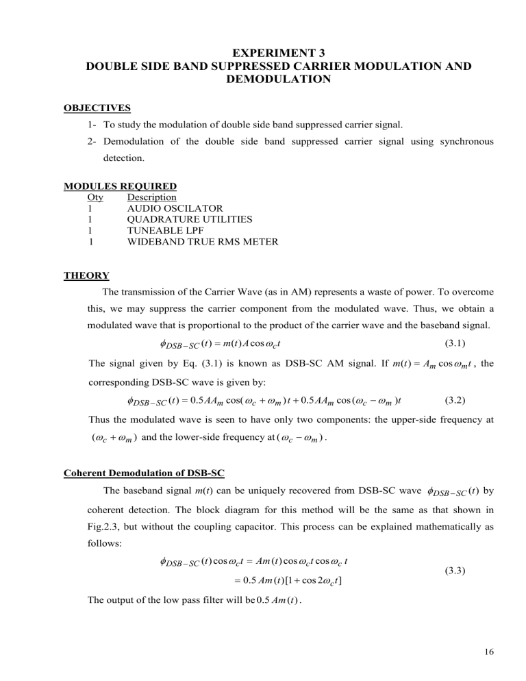 Dsb Sc Modulation And Demodulation Lab Experiment