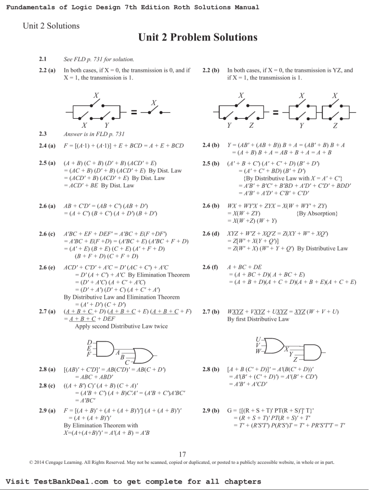 Podręcznik rozwiązań do Projektowania Logiki, Wydanie 7, Jednostka 2
