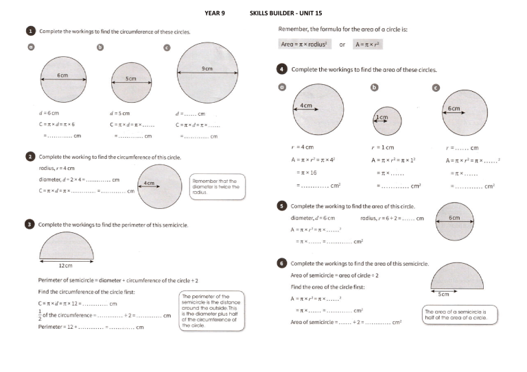 Circumference & Area of Circles: Skills Builder Unit