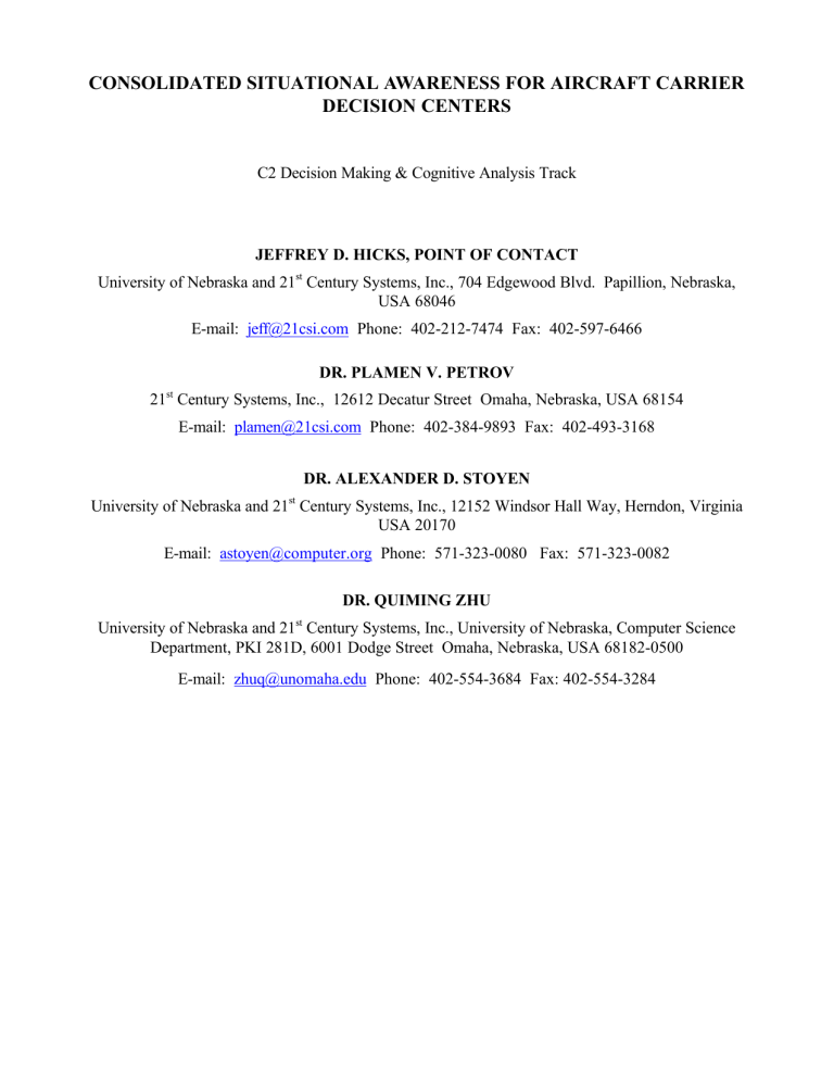 Aircraft Carrier Decision Support System: Situational Awareness