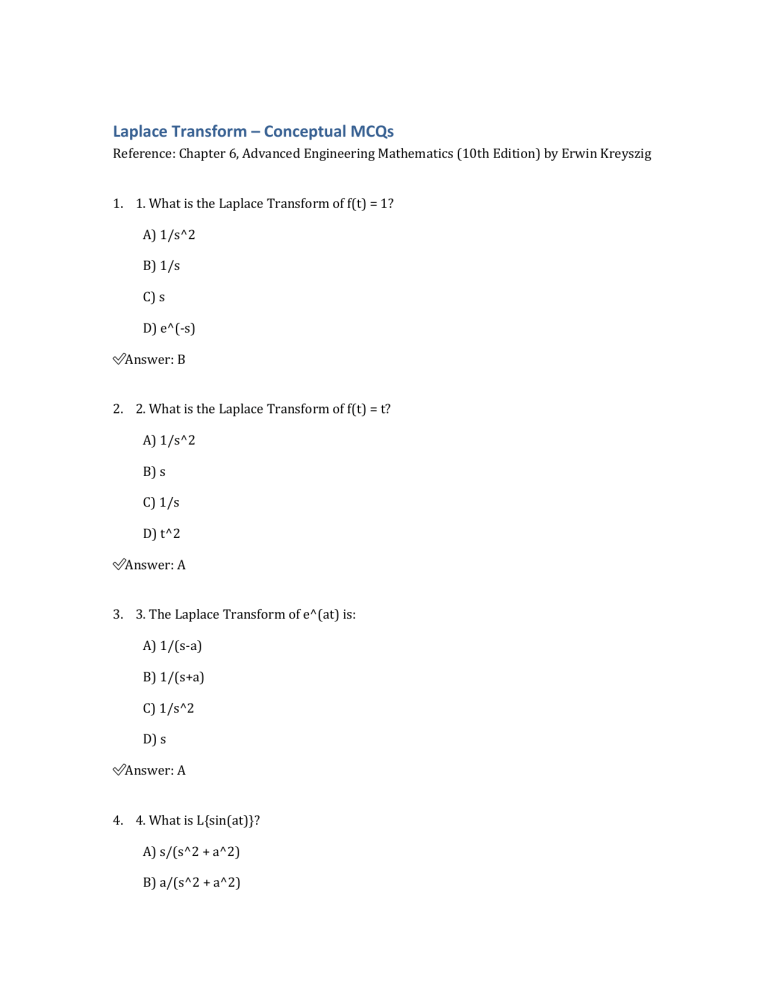 Laplace Transform MCQs: Test Your Knowledge