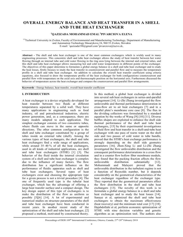Shell and Tube Heat Exchanger: Energy Balance & Heat Transfer