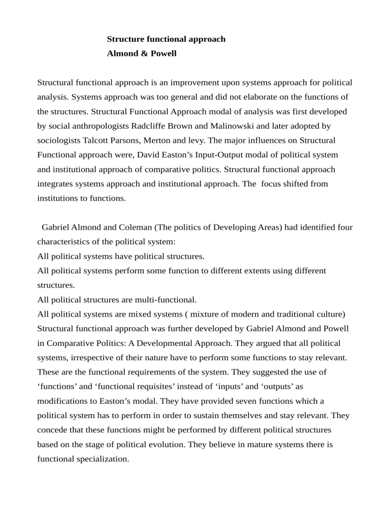 Structural Functional Approach: Almond & Powell Analysis